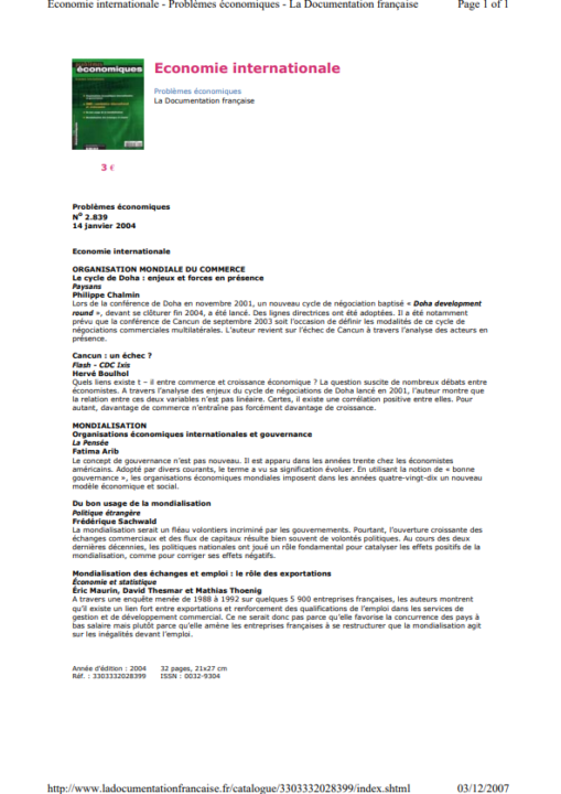 ORGANISATION MONDIALE DU COMMERCE : Le cycle de Doha : enjeux et forces ...